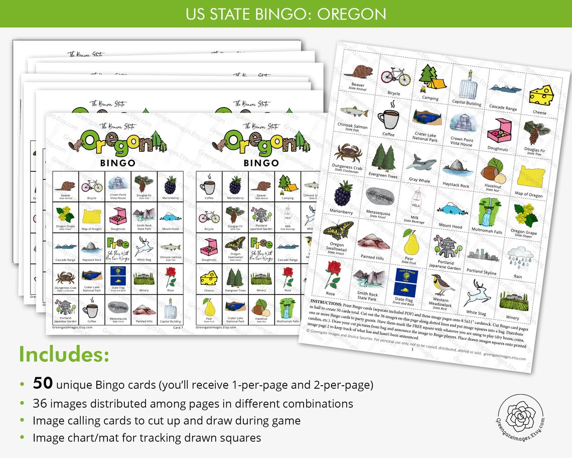 Oregon Bingo Cards: Printable Bingo Cards 50 Cards Senior - Etsy