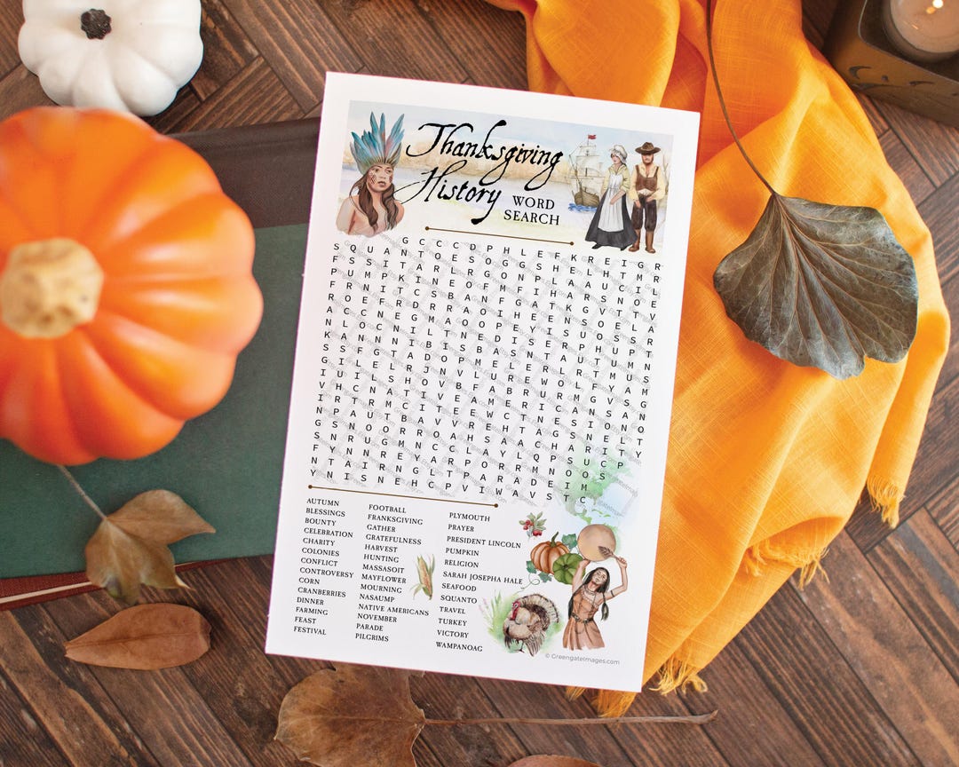 Thanksgiving History Word Find - PRINTABLE Downloadable Activity. Word ...