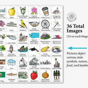 Washington Bingo Cards - 50 PRINTABLE Unique Cards You Download ...