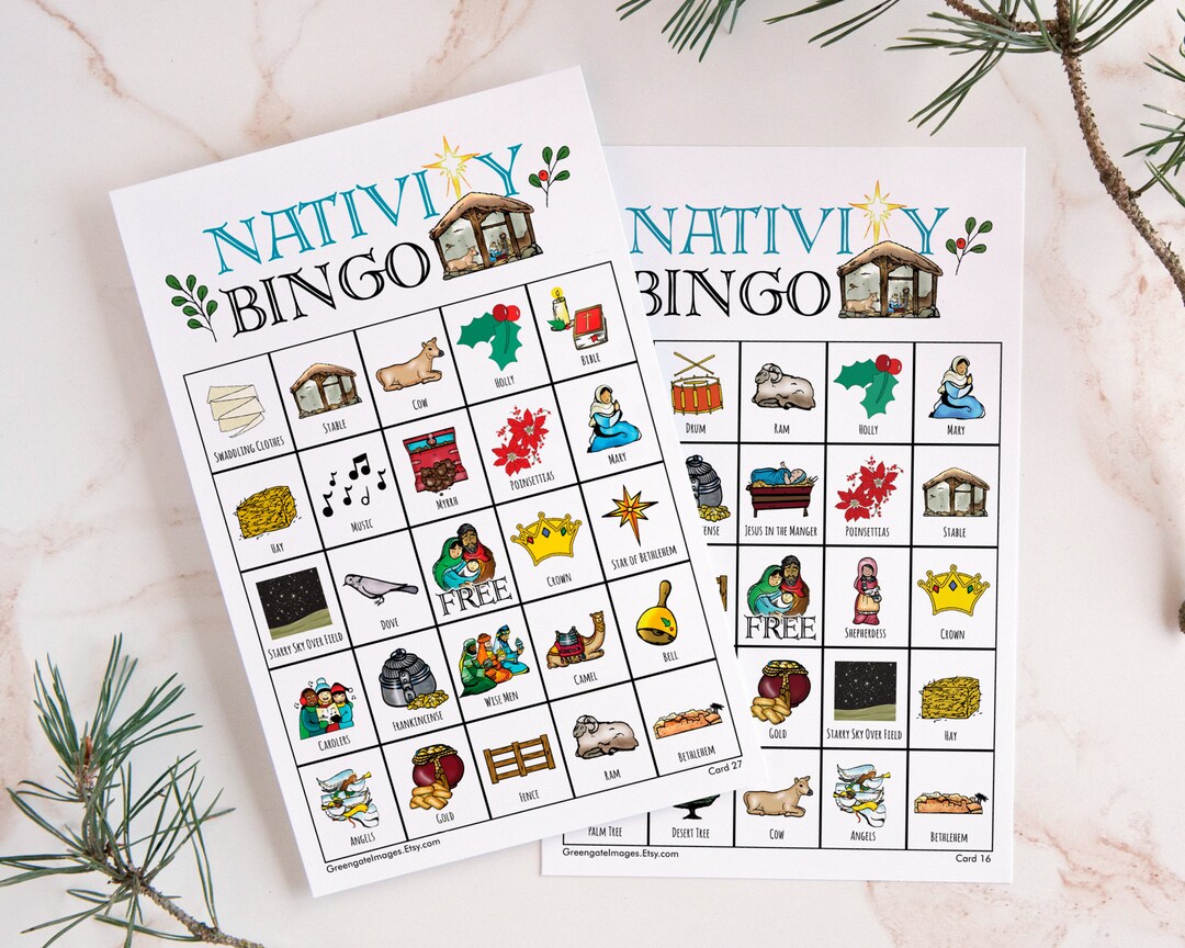 Nativity Bingo Cards: Printable Christmas Bingo, 50 Cards, Senior ...