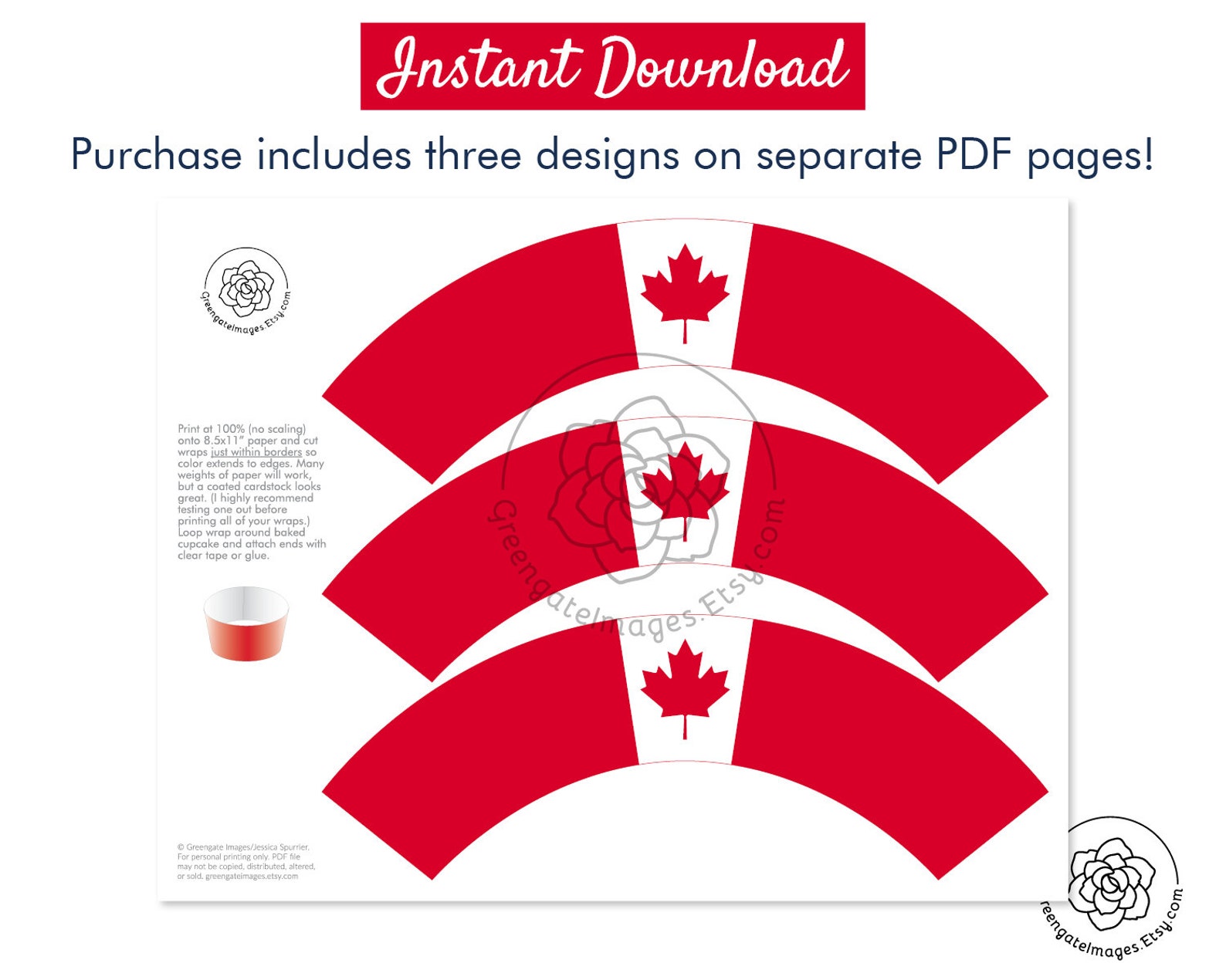 Canadian Flag Cupcake Wrapper - PRINTABLE Cupcake Wrap, Canada Day ...