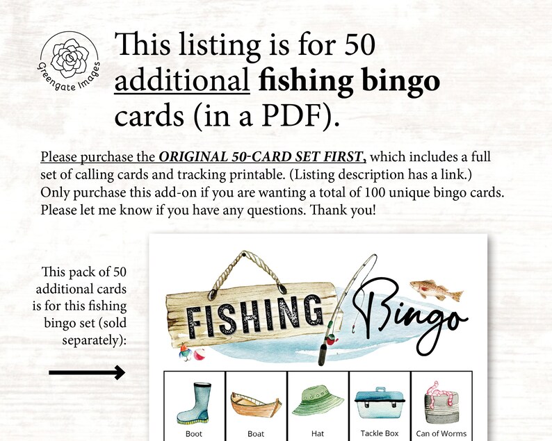 ADD-ON: 50 Additional Fishing Bingo Cards numbered 51-100 to - Etsy