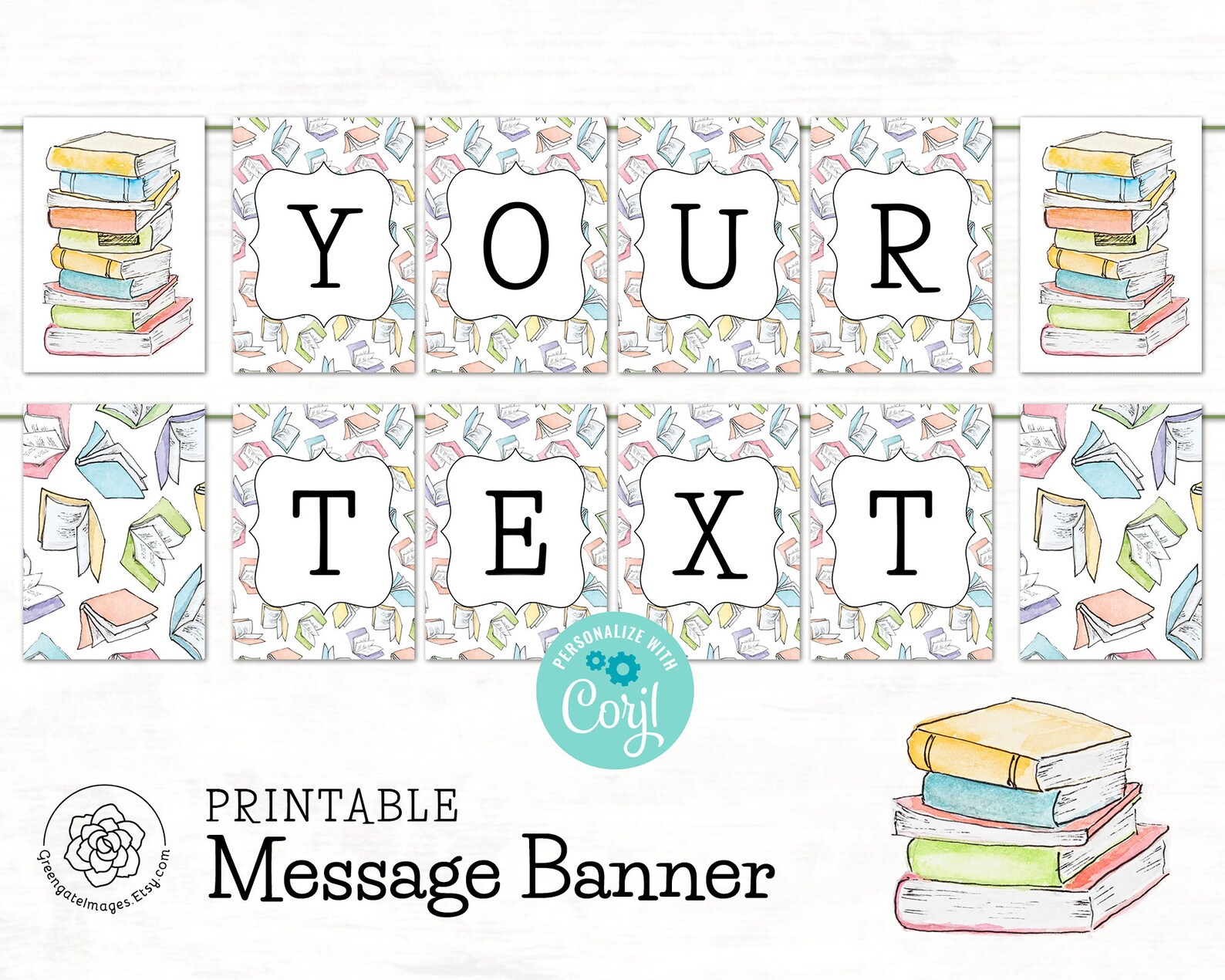 Books Message Banner - PRINTABLE Template. Add Your Text in Corjl ...