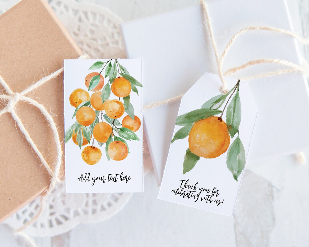 Orange Gift Tags Watercolor Oranges Leaves, Corjl Editable, Favor Tags ...