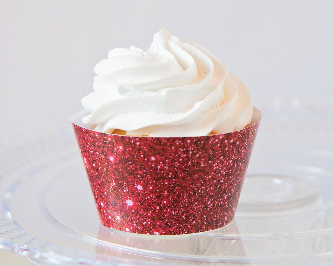 PRINTABLE Red Glitter Cupcake Wrappers Glittery Design - Etsy
