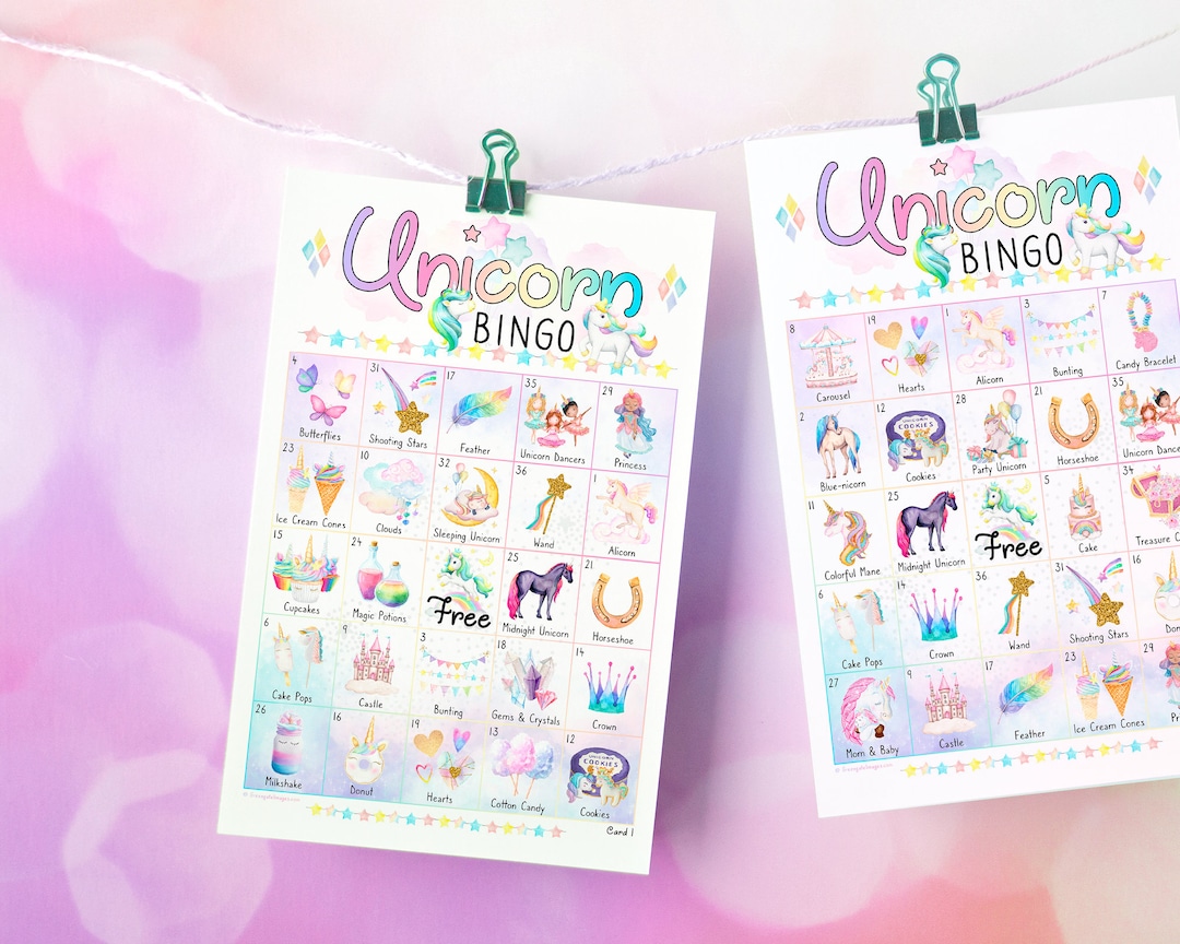 Unicorn Bingo (for Kids) - 50 PRINTABLE Unique Cards W/hand-painted ...
