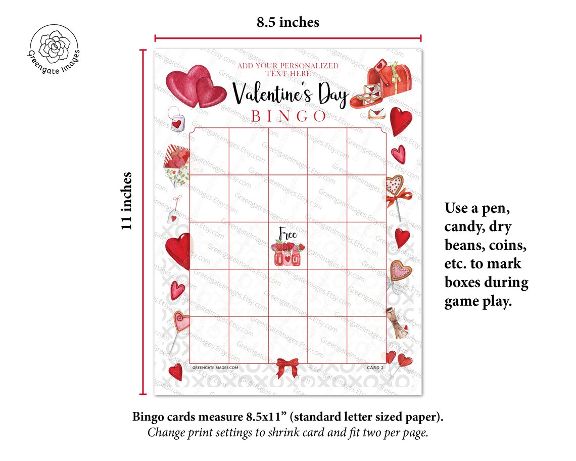 FILLABLE Valentine Heart Bingo Template: 50 Cards Printable - Etsy