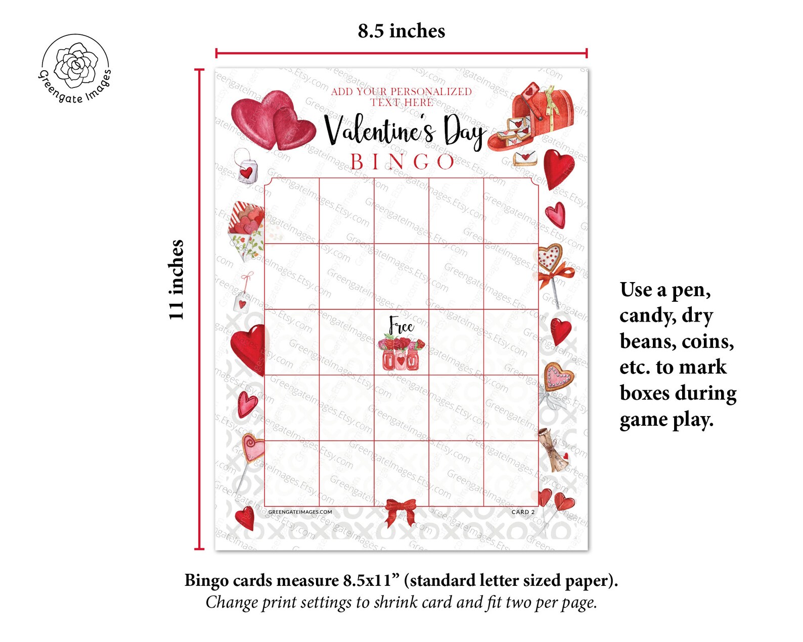 FILLABLE Valentine Heart Bingo Template: 50 Cards Printable - Etsy