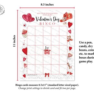 FILLABLE Valentine Heart Bingo Template: 50 Cards Printable Pdf ...