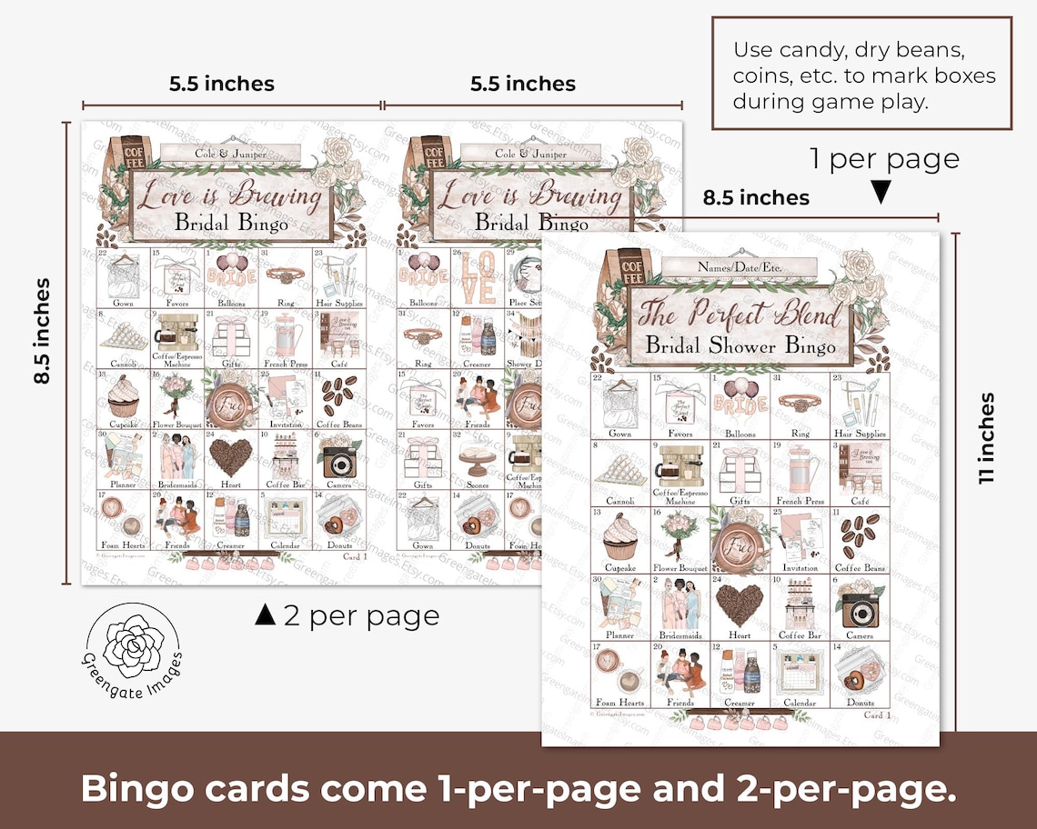 Coffee Bridal Shower Bingo Cards - 50 PRINTABLE Unique Cards in Pdfs ...