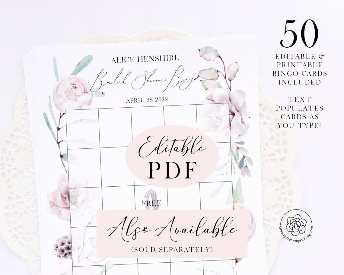 FILLABLE Wildflower Bingo Template: 50 Cards Printable Pdf - Etsy