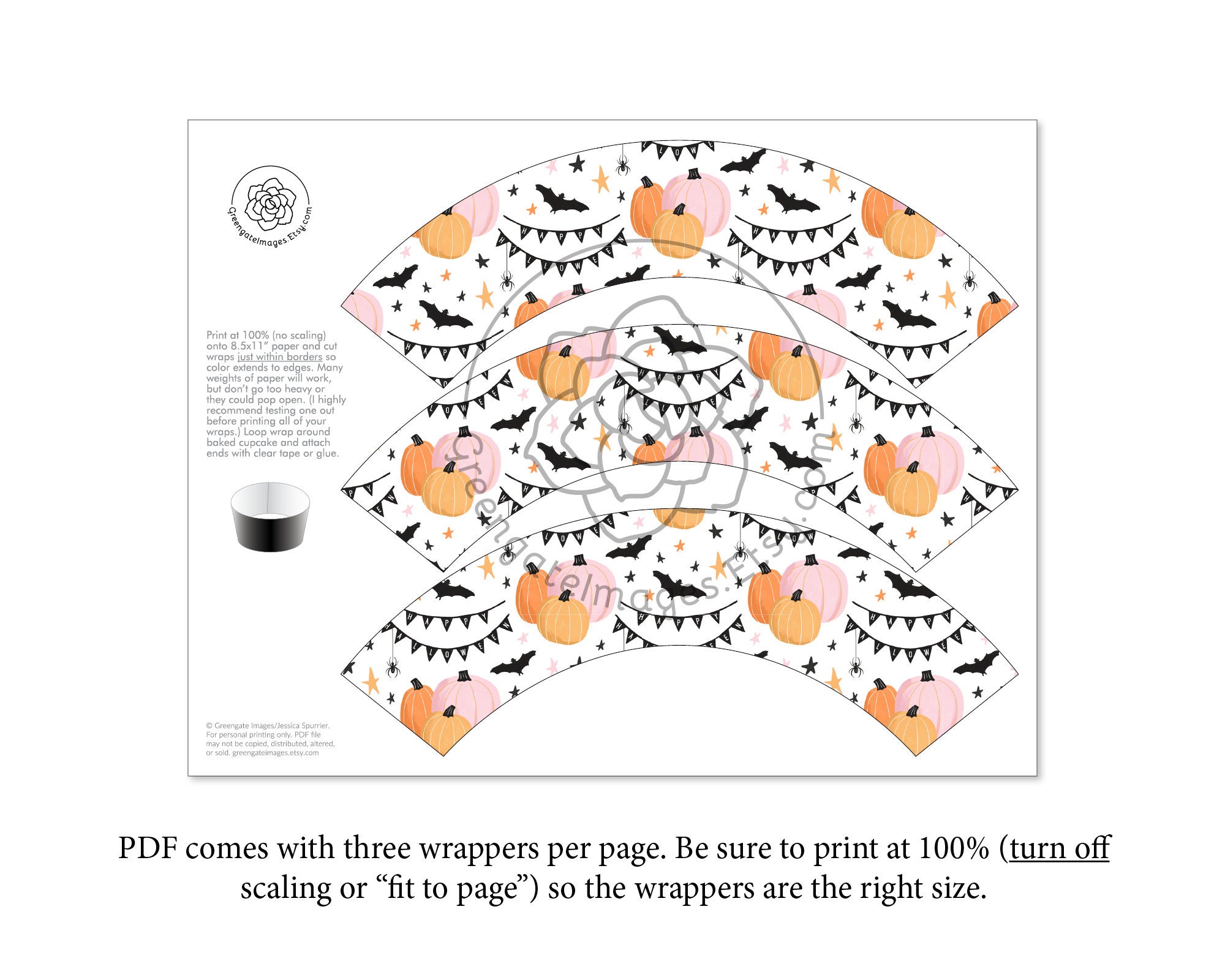 Halloween Cupcake Wrappers - Printable Cupcake Wraps, Peach Pumpkins ...