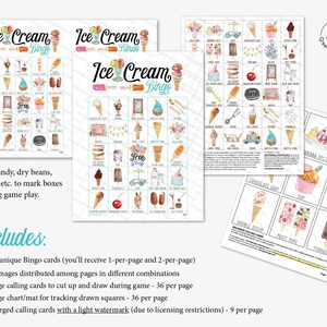 Ice Cream Bingo - 50 PRINTABLE Unique Cards. Instant Digital Download ...