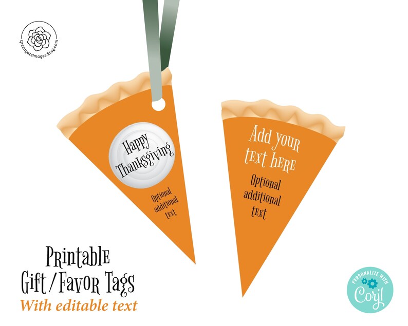 Pumpkin Pie Gift Tags CORJL editable favor tags printable | Etsy