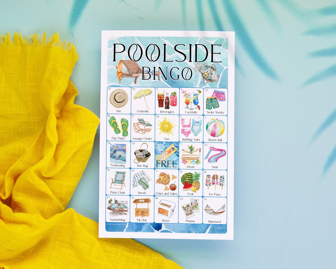 Poolside Bingo - 50 PRINTABLE Unique Cards. Grownup/adult Swim Party ...
