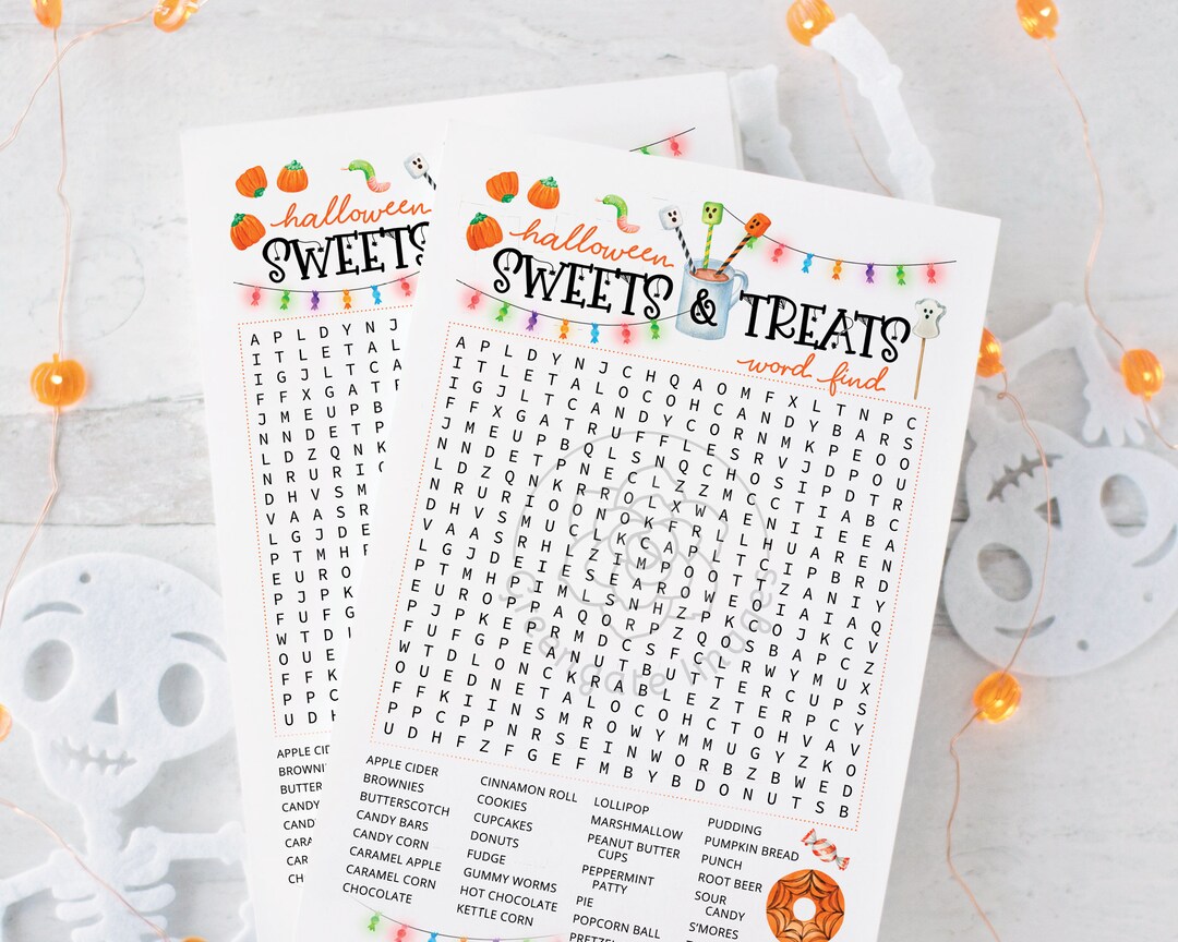 Halloween Sweets Word Find - PRINTABLE Downloadable Activity. Cute Word ...