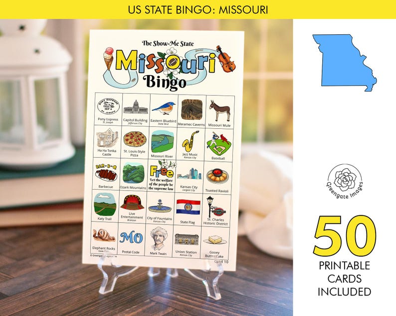 Missouri Bingo Cards - 50 PRINTABLE Unique Cards Download Instantly ...