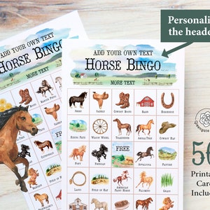 Horse Bingo: 50 Printable Bingo Cards Cowgirl Party Cowboy - Etsy