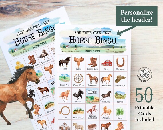 Horse Bingo: 50 Printable Bingo Cards Cowgirl Party Cowboy - Etsy