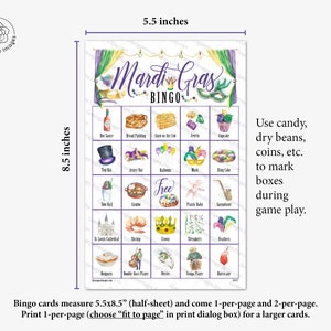 Mardi Gras Bingo Cards: 50 Printable Bingo Cards, Senior Citizen ...