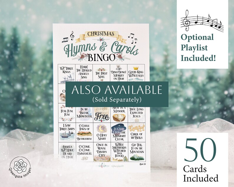 Christmas Song Bingo - 50 PRINTABLE Unique Cards. Instant Download PDF ...