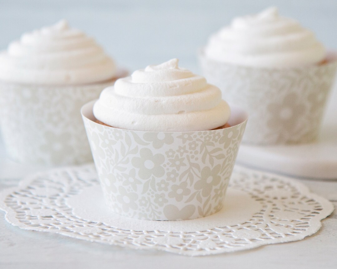 Ivory and Beige Floral Cupcake Wrappers - PRINTABLE Instant Download ...
