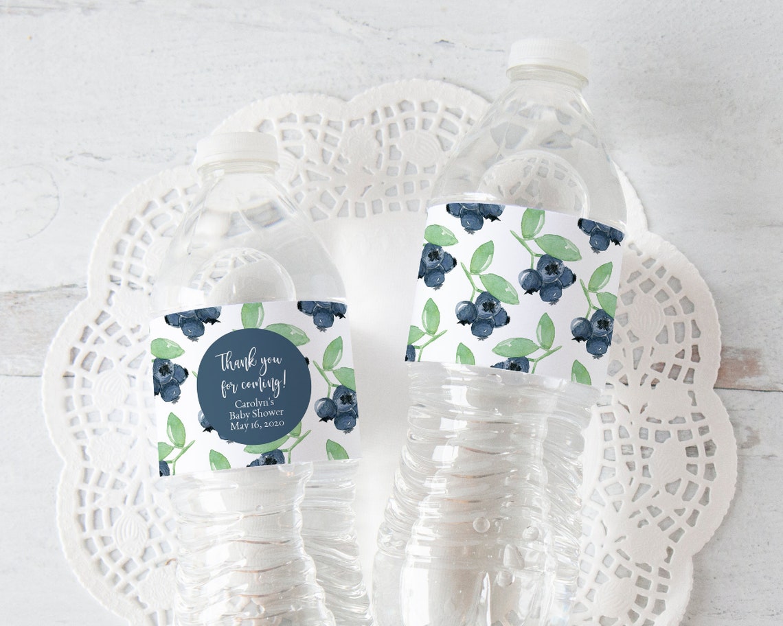 Blueberry Water Bottle Label - Printable, Corjl Editable, Party Decor ...