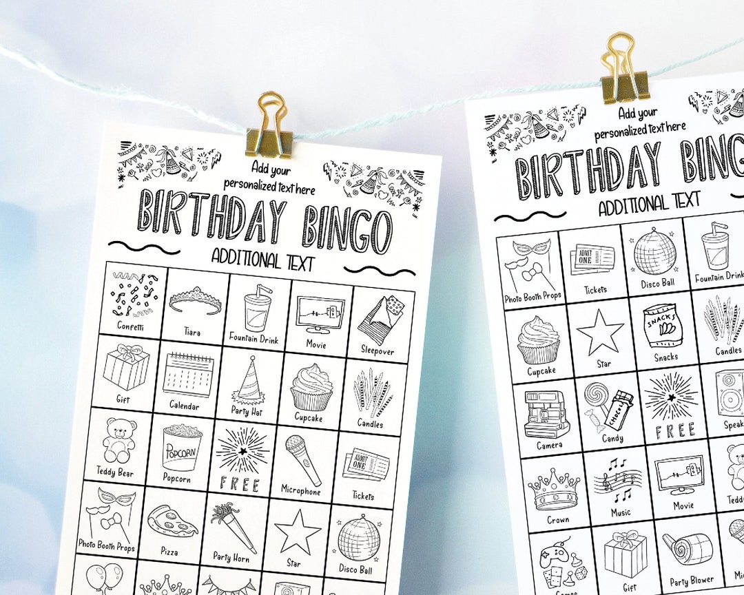 Personalized Birthday Bingo: 50 Printable Bingo Cards BW - Etsy