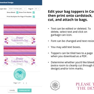 6.5" Valentine's Day Bag Toppers - PRINTABLE Sandwich Bag Card, Ziplock ...