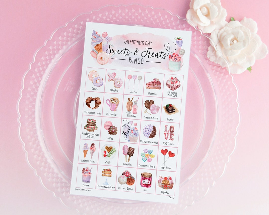Valentine's Desserts Bingo Cards: Printable Bingo Cards, 50 Cards ...