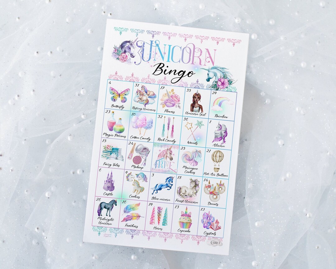 Unicorn Bingo II - 50 PRINTABLE Unique Cards W/hand-painted Watercolor ...