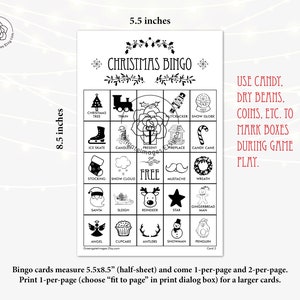 Christmas Bingo Cards: Printable Bingo Cards, Black and White, 50 Cards ...