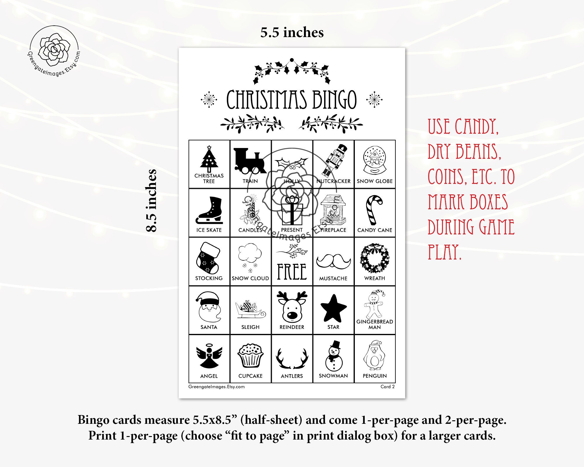 Black And White Christmas Bingo
