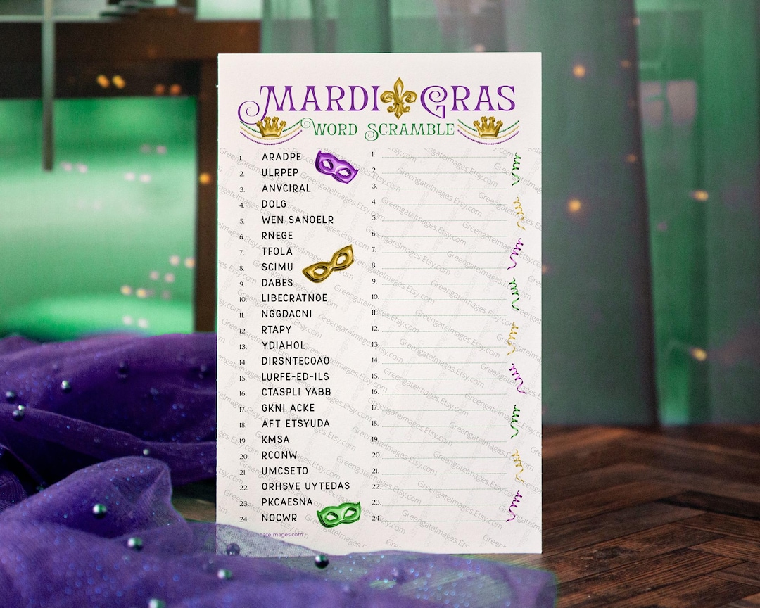 Mardi Gras Word Scramble Game - PRINTABLE Downloadable Activity. Word ...