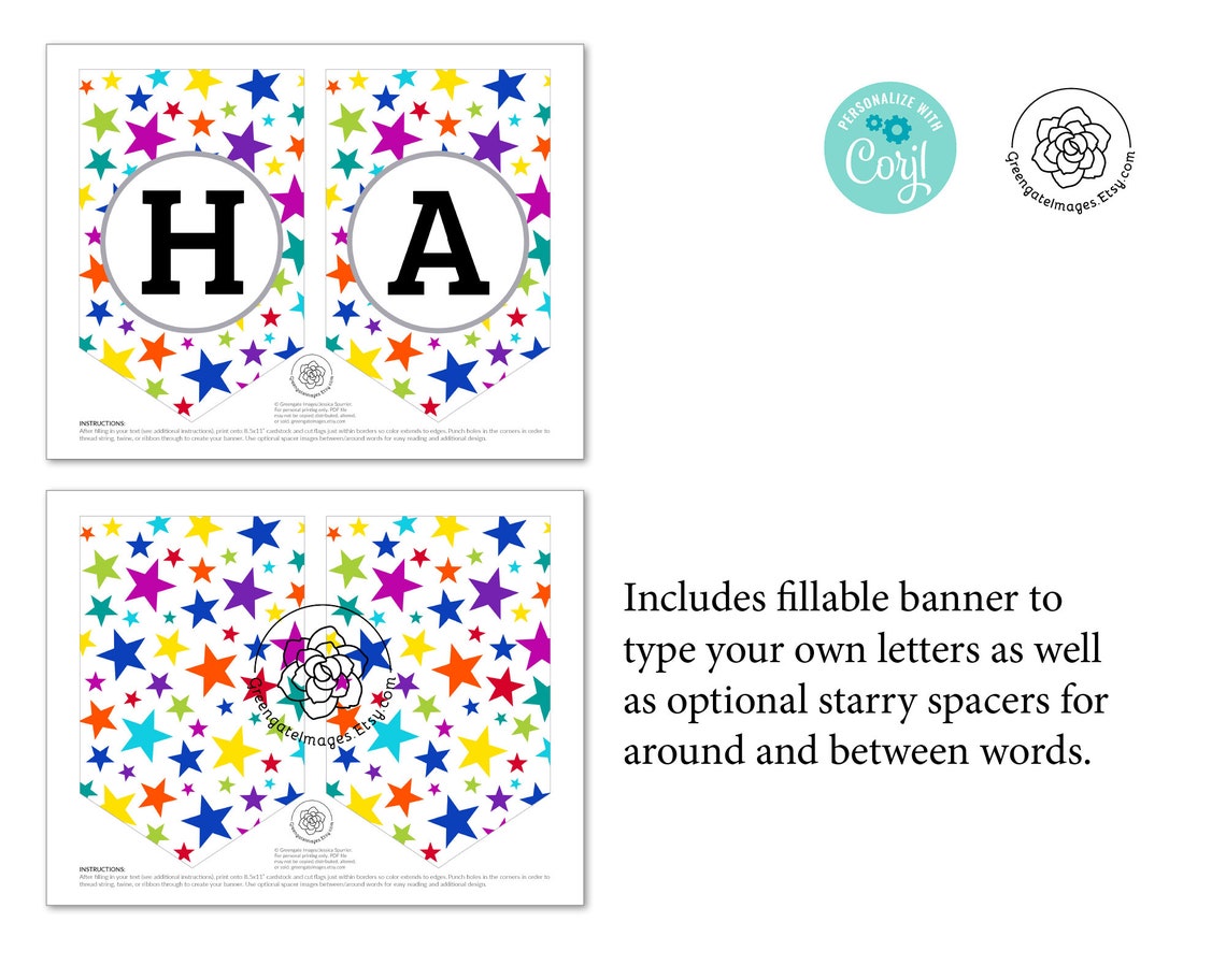 Birthday Banner - Printable Bunting, Custom Message, Letter Banner ...