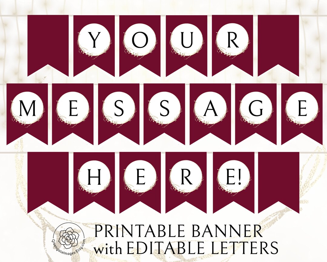 Burgundy Letter Banner Burgundy and Gold, Printable Bunting, Editable ...