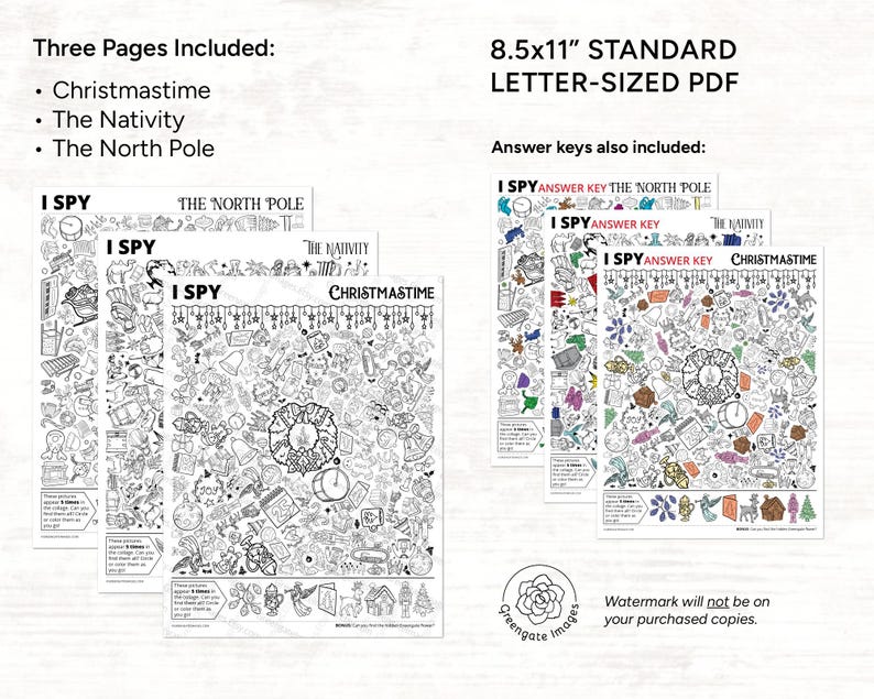 Christmas I Spy Bundle - PRINTABLE - Answer Key Included! Three 8.5x11 ...