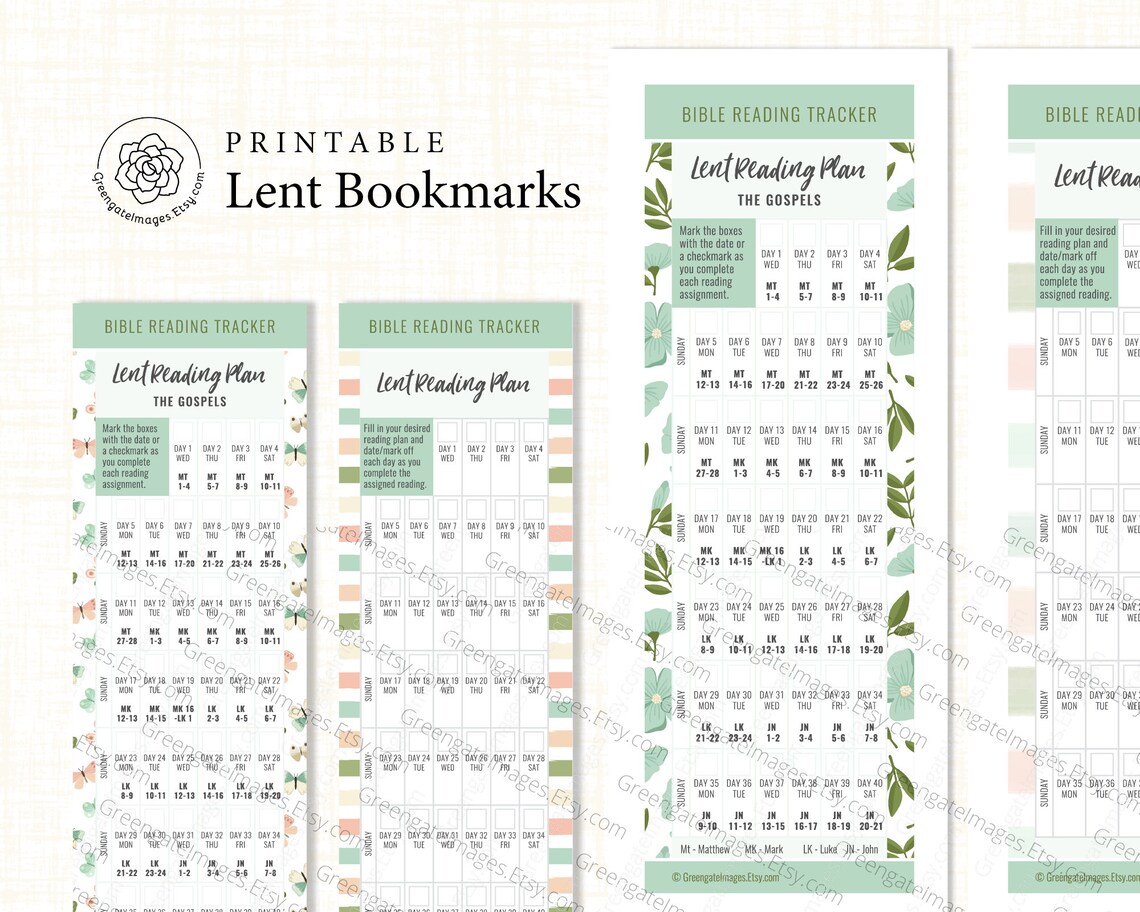 Lent Bookmark Bible Tracker - Printable Bookmark, Lenten Reading Plan ...