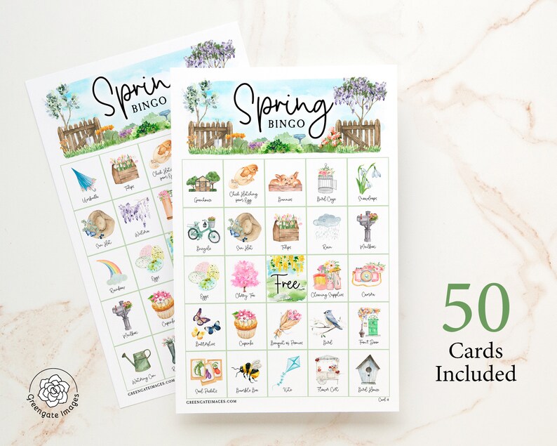 Spring Bingo Cards: Printable Bingo, 50 Cards, Senior Citizen Activity ...