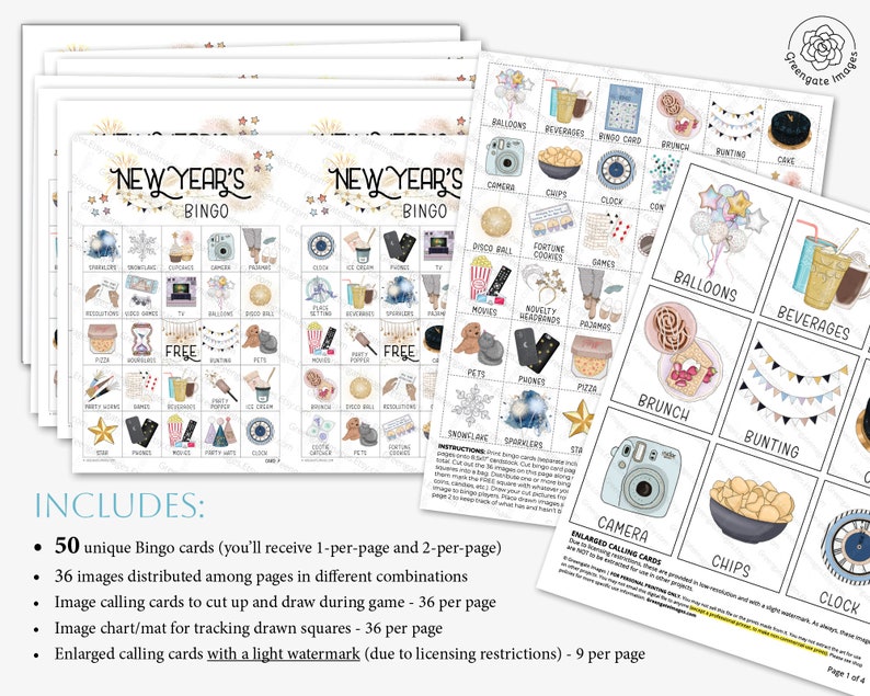 New Year's Kid/teen-friendly Bingo Cards 50 PRINTABLE - Etsy