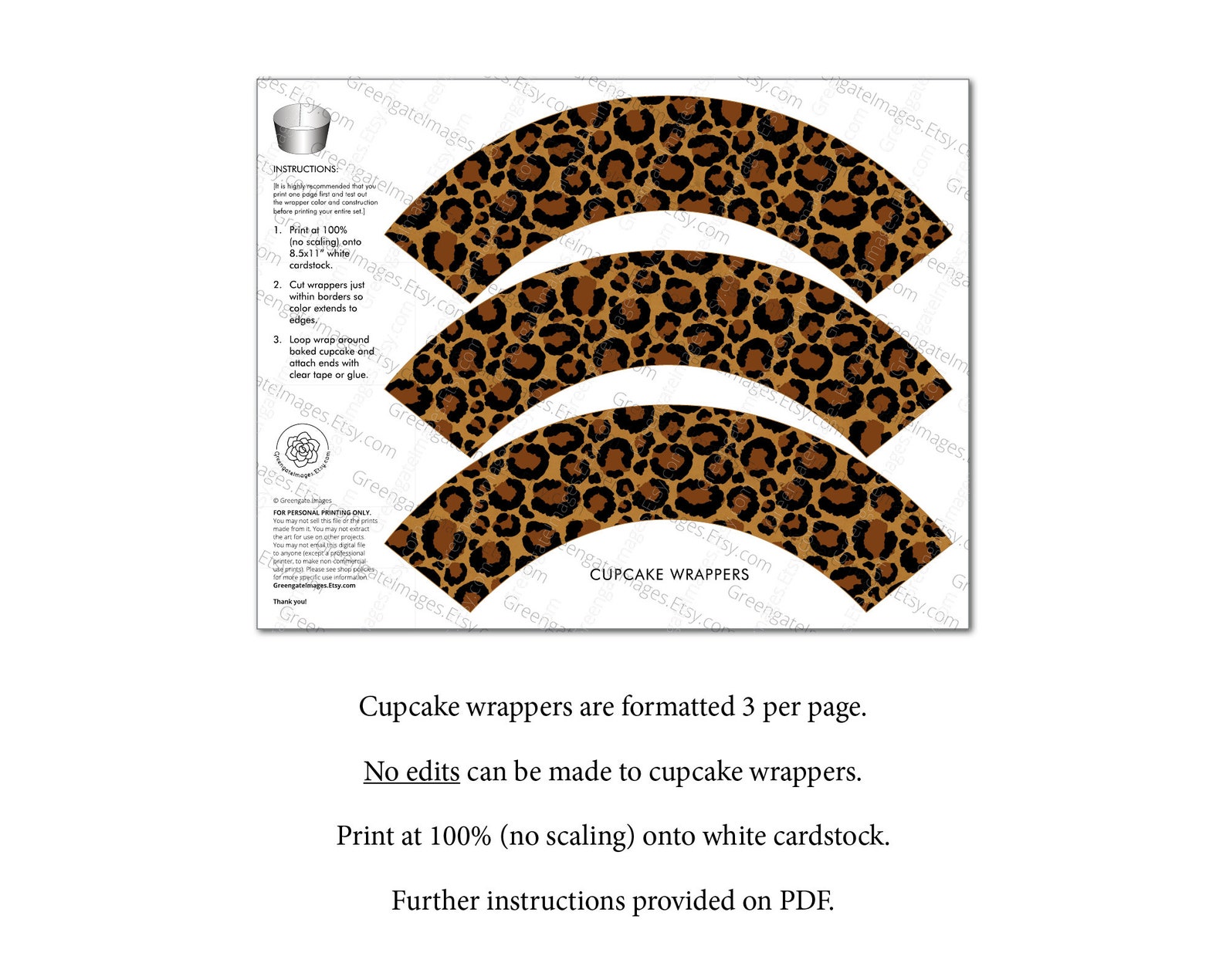 Leopard Print Cupcake Wrappers + Toppers - PRINTABLE Wrappers, Jaguar ...