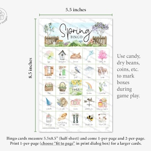 Spring Bingo Cards: Printable Bingo, 50 Cards, Senior Citizen Activity ...