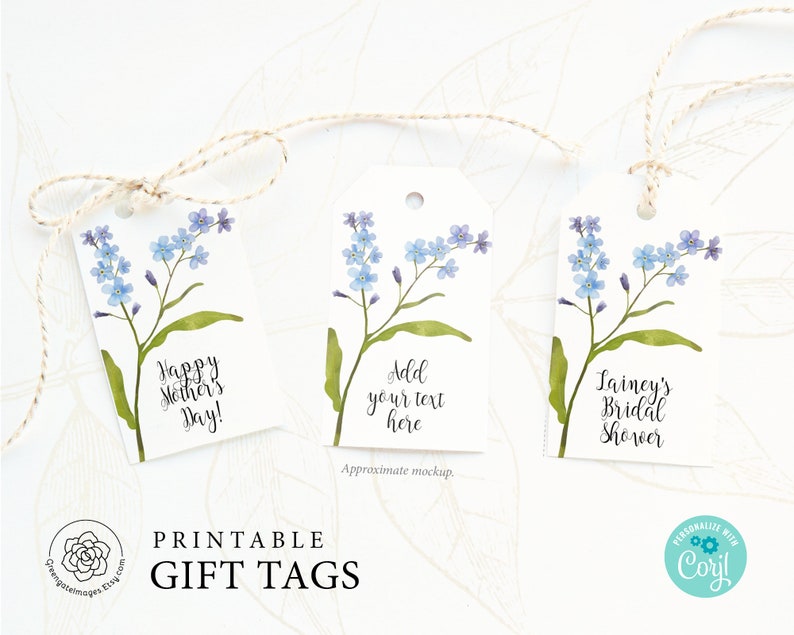 Forget-me-not Gift Tags printable Gift Tag Editable Corjl | Etsy