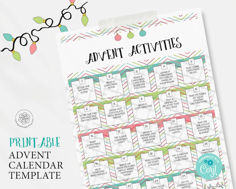 PRINTABLE Advent Calendar Kids Advent Calendar Template - Etsy