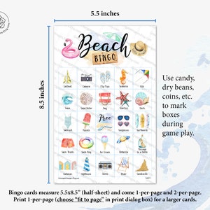 Beach Bingo: PRINTABLE 50 Cards, Bingo Pdf Game, Party Game Ideas, Kids ...