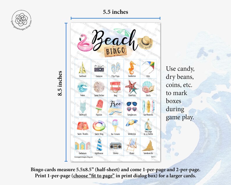 Beach Bingo: PRINTABLE 50 Cards Bingo Pdf Game Party Game - Etsy