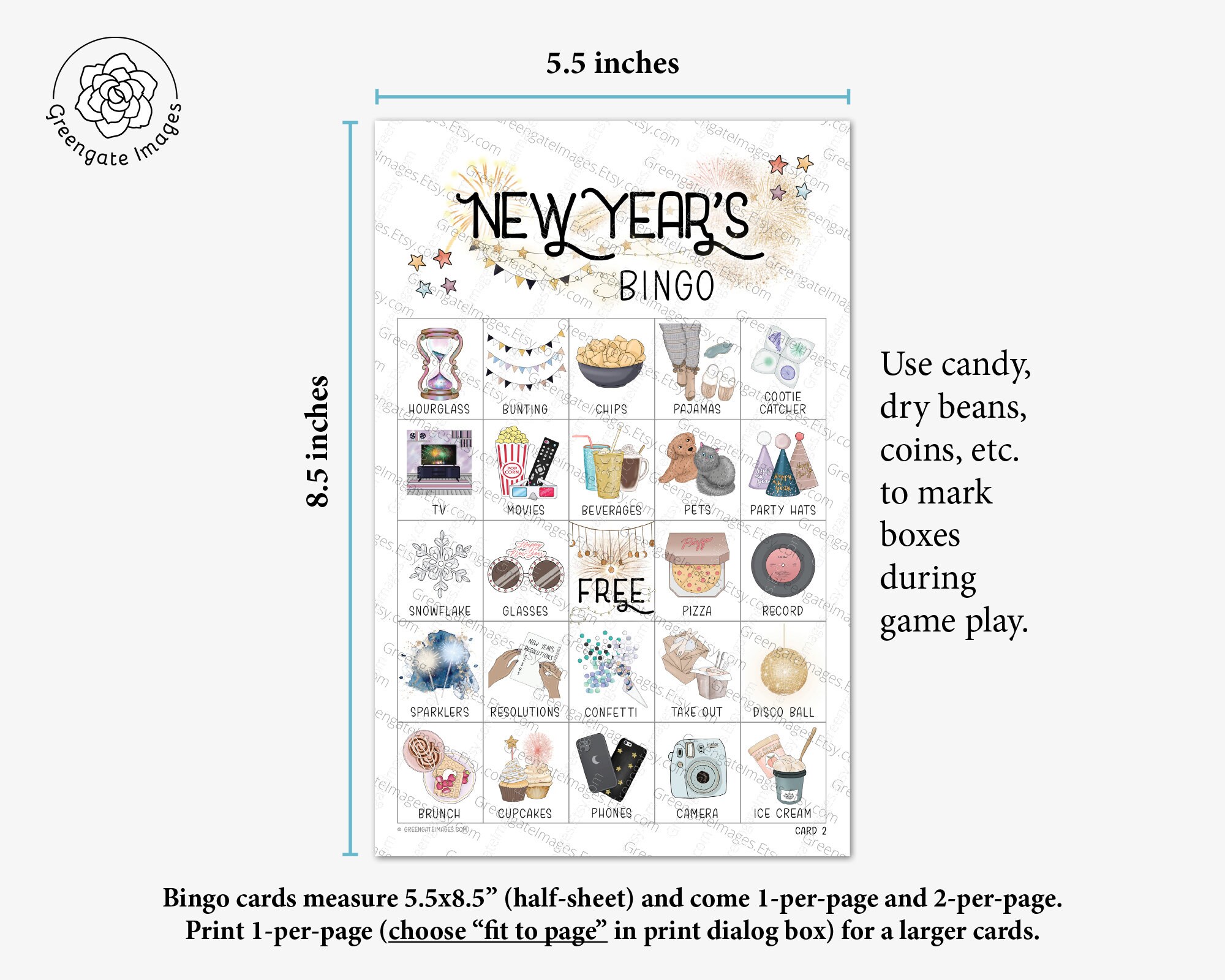 New Year's Kid/teen-friendly Bingo Cards - 50 PRINTABLE Cards for ...
