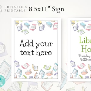 Sign Template - Editable Corjl, 8.5x11" Sign, Book Sign, Letter Size ...
