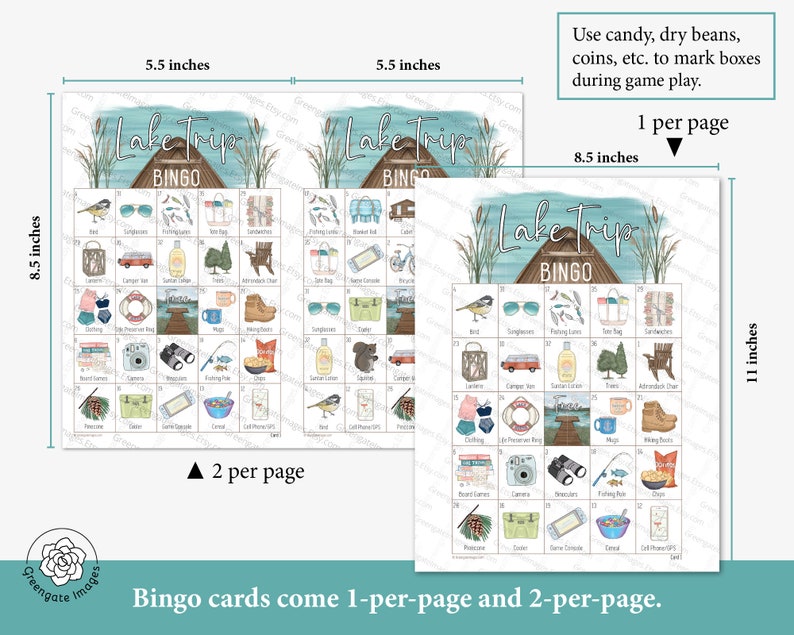 Lake Trip Bingo - 50 PRINTABLE Unique Cards. Instant Digital Download ...