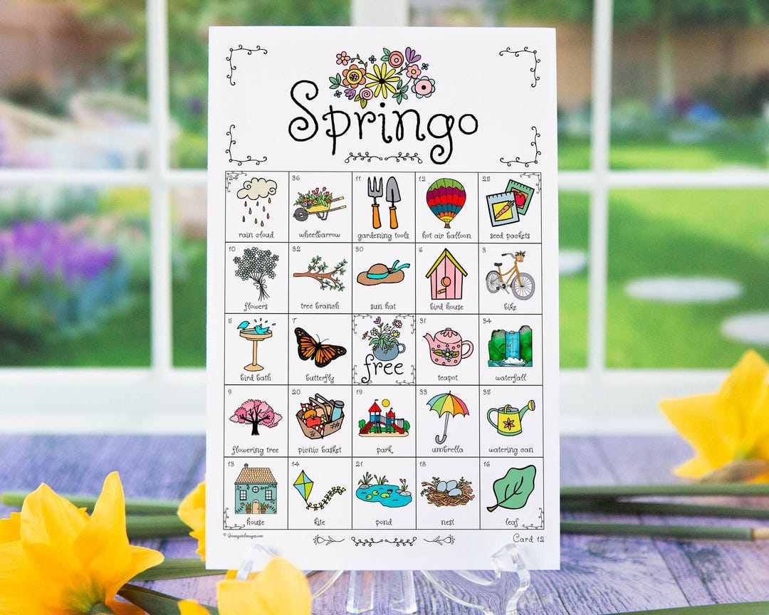 Spring Bingo - 50 PRINTABLE Unique Cards. Senior Citizen Activity, Kids ...